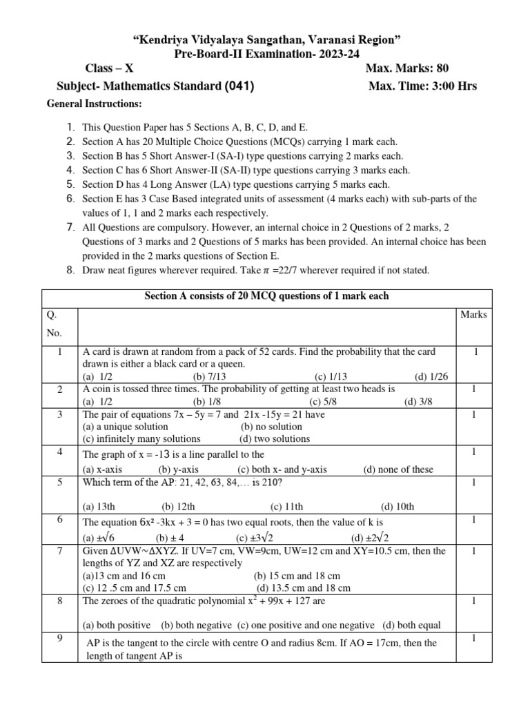 QP Maths Standard-2 X | PDF | Circle | Triangle