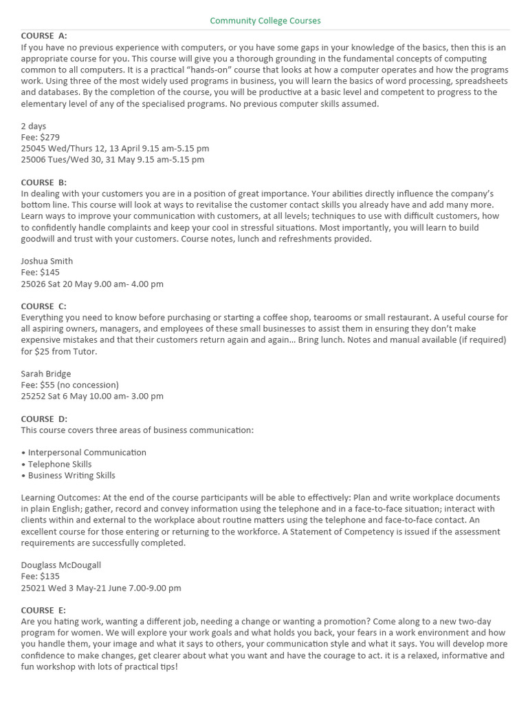 Community College Courses | PDF | English Language | Communication