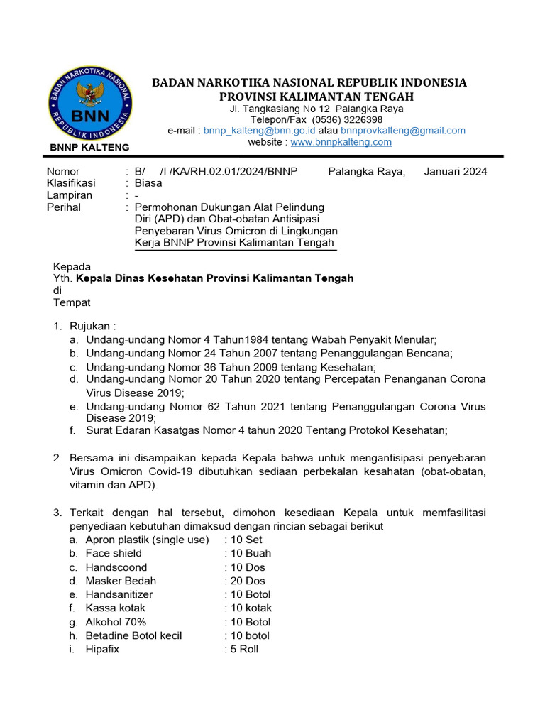 Surat Permohonan Permintaan Obat Dinkes Prov | PDF