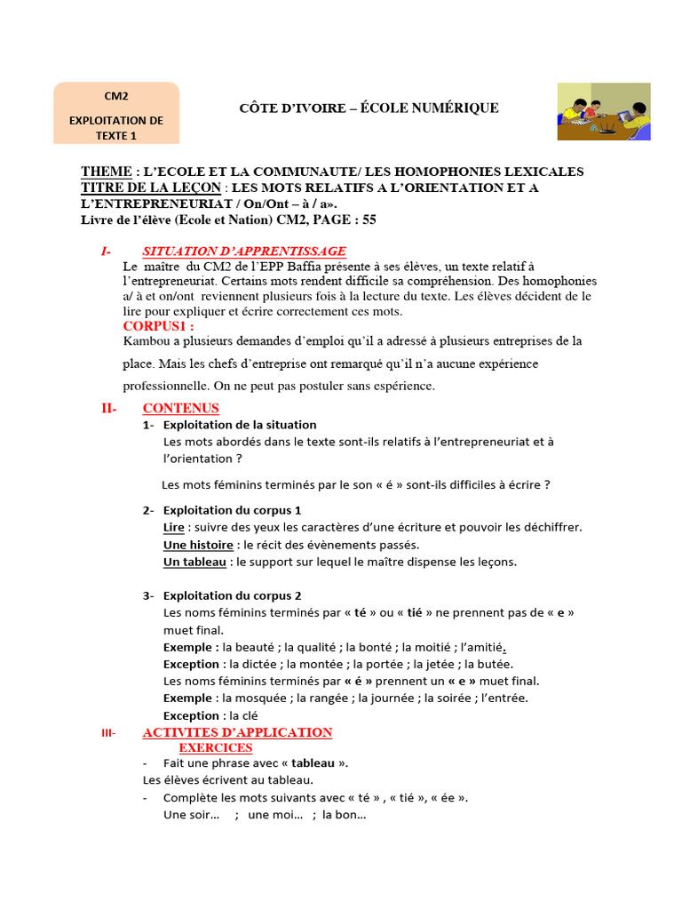 TH TITRE DE LA L5 LES MOTS RELATIFS A L'ORIENTATION ET A L'ENTREPRENEURIAT - On-Ont - À - A | PDF