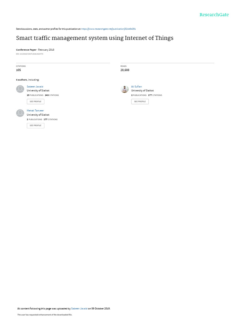 Smart Traffic Management System Using Internet of Things 20181 | PDF