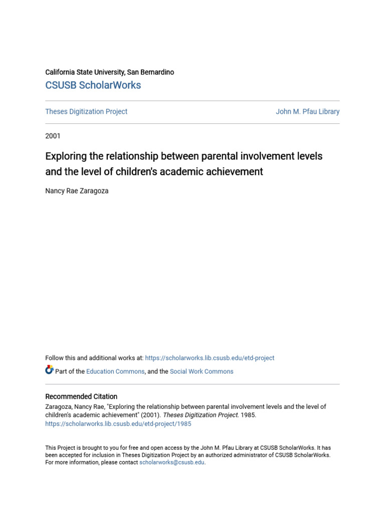 Exploring The Relationship Between Parental Involvement Levels An | PDF