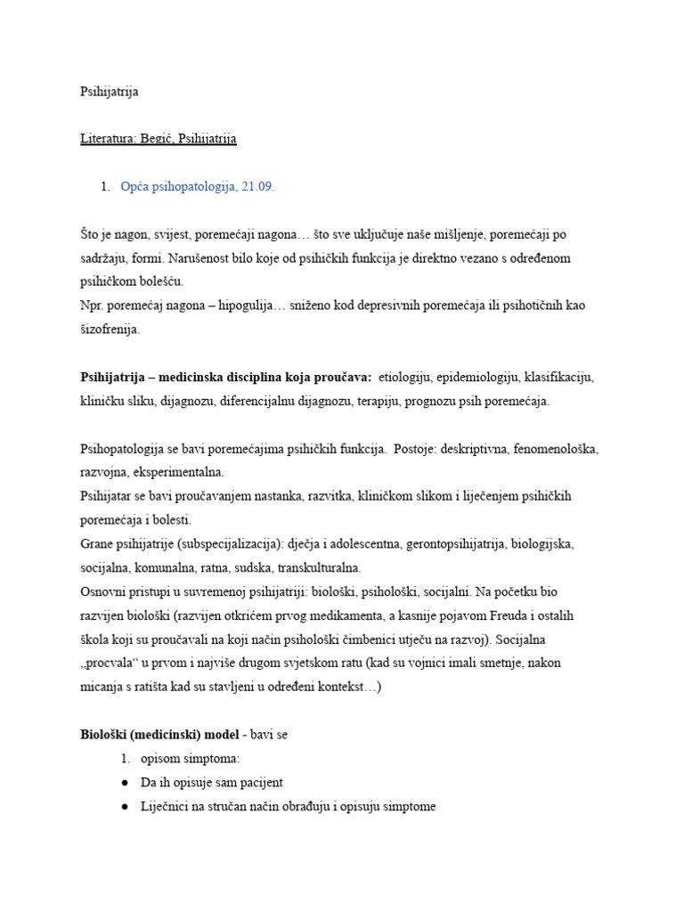 Psihijatrija Uvodno PROPEDEUTIKA | PDF