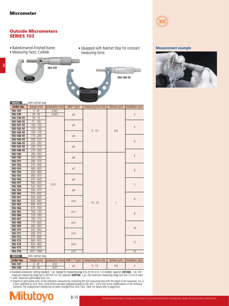 Mitutoyo Outside Micrometer | PDF