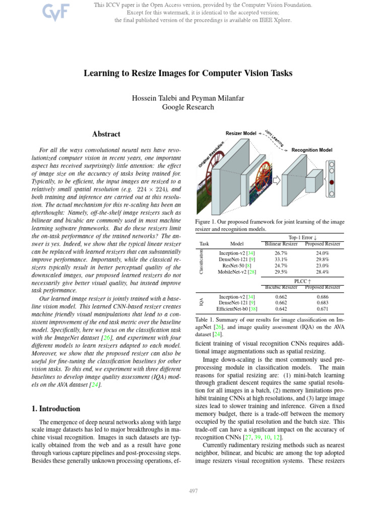 Talebi Learning to Resize Images for Computer Vision Tasks ICCV 2021 Paper | PDF