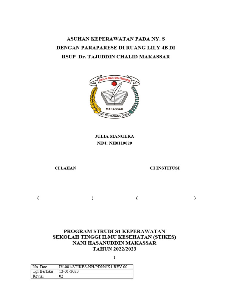 Asuhan Keperawatan Paraparese Ny. S | PDF | Pengembangan Diri ...