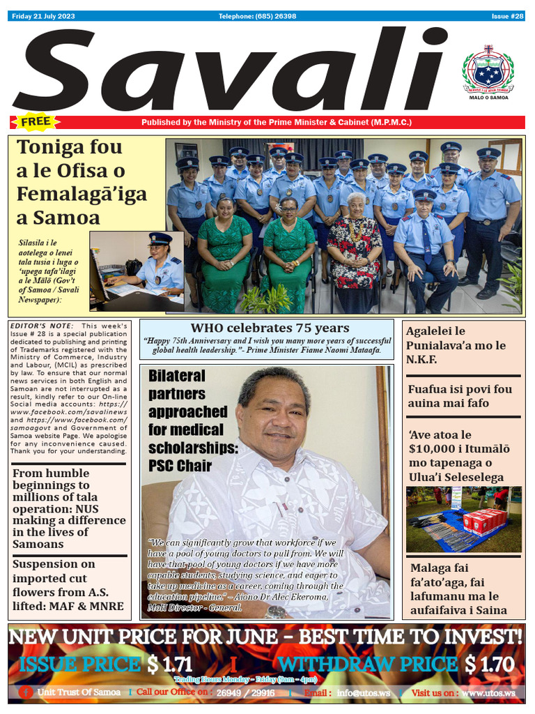 Savali Newspaper Issue 28 21st July 2023 1 Min | PDF | Samoa