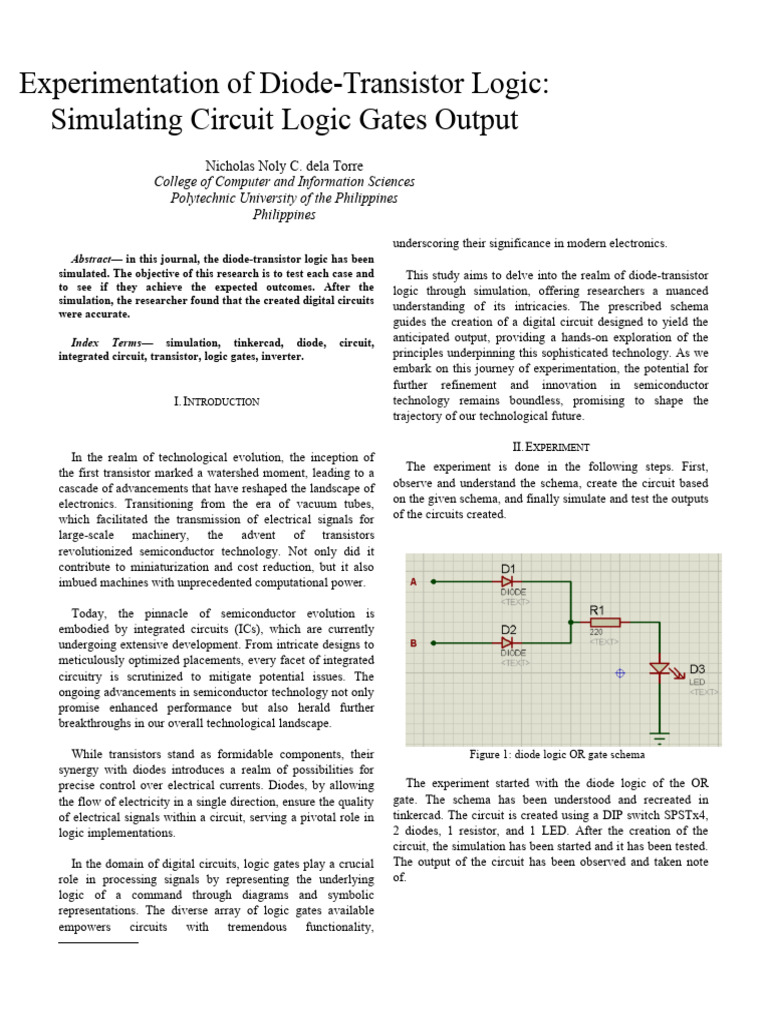 Lab 1c. Thinker Cad Simulation of Diode-Transistor Logic | PDF