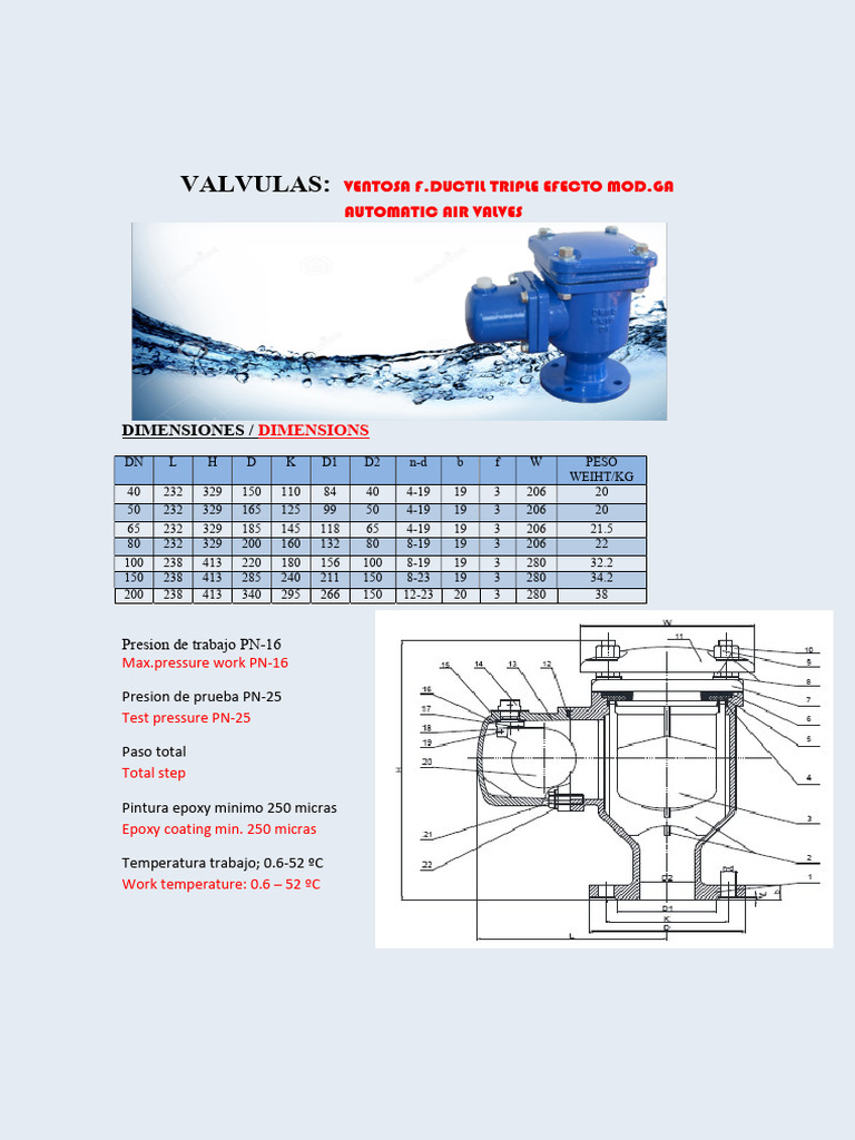Válvula de Ventosa Trifuncional GA | PDF | Ingeniería mecánica | Plomería