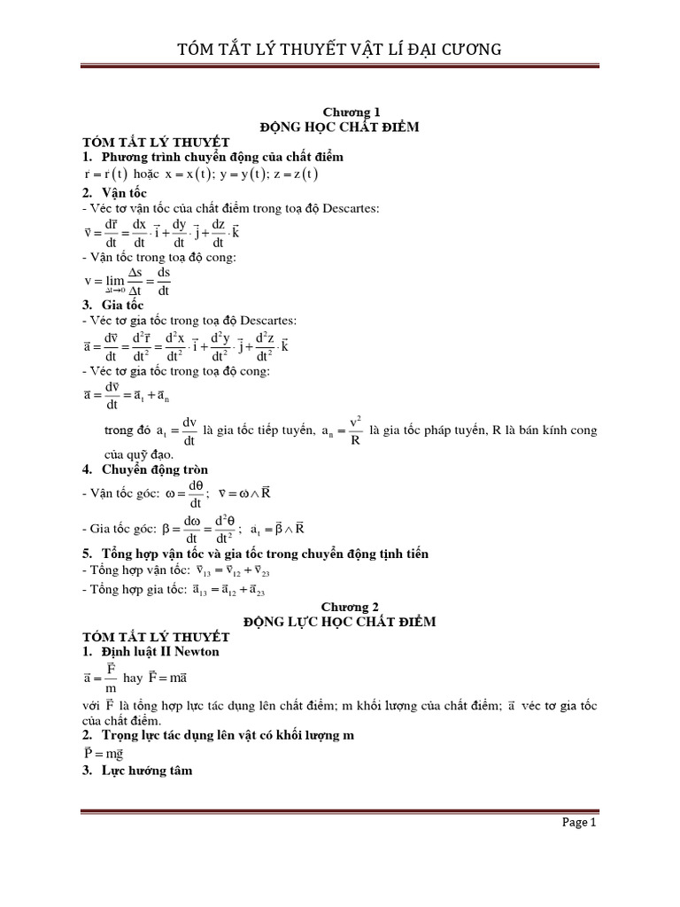 Vat Ly 1 - Tom Tat Ly Thuyet VLDC 1,2 | PDF
