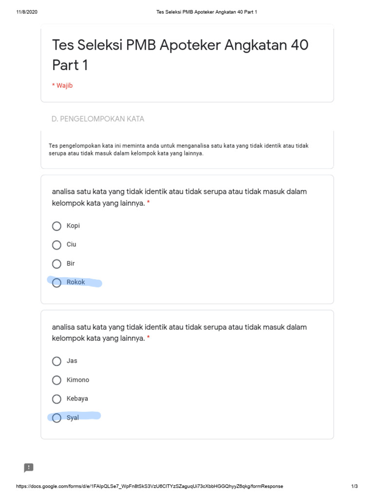 Soal PMB Apoteker 40 - Sesi 1 | PDF