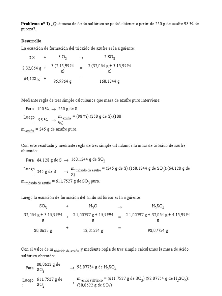 Estequiometria | PDF | Ácido clorhídrico | Dióxido de azufre