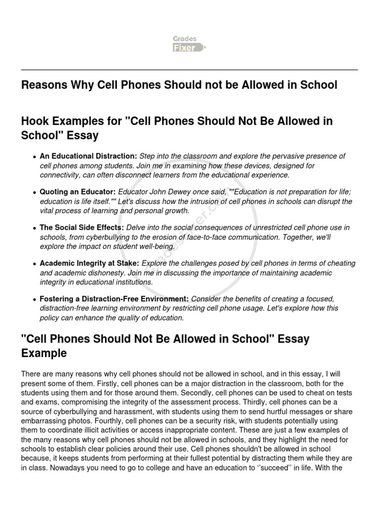Reasons Against Cell Phones in School | PDF | Career & Growth | Social ...
