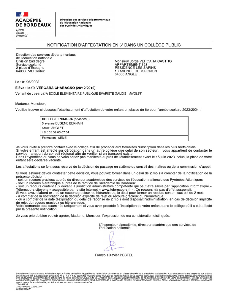 Iso-8859-15 Q Notification - Affectation - 6e - Iso-8859-15 Q - Ido Efa ...