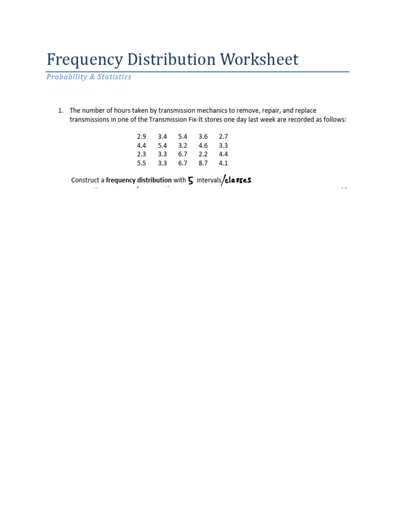 Frequencydistributionworksheet 15 Revised | PDF | Statistics