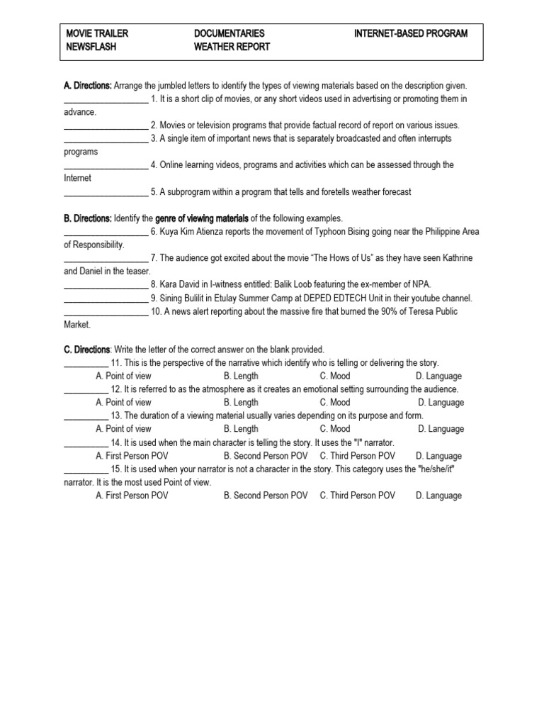 Types and Genres of Viewing Materials | PDF