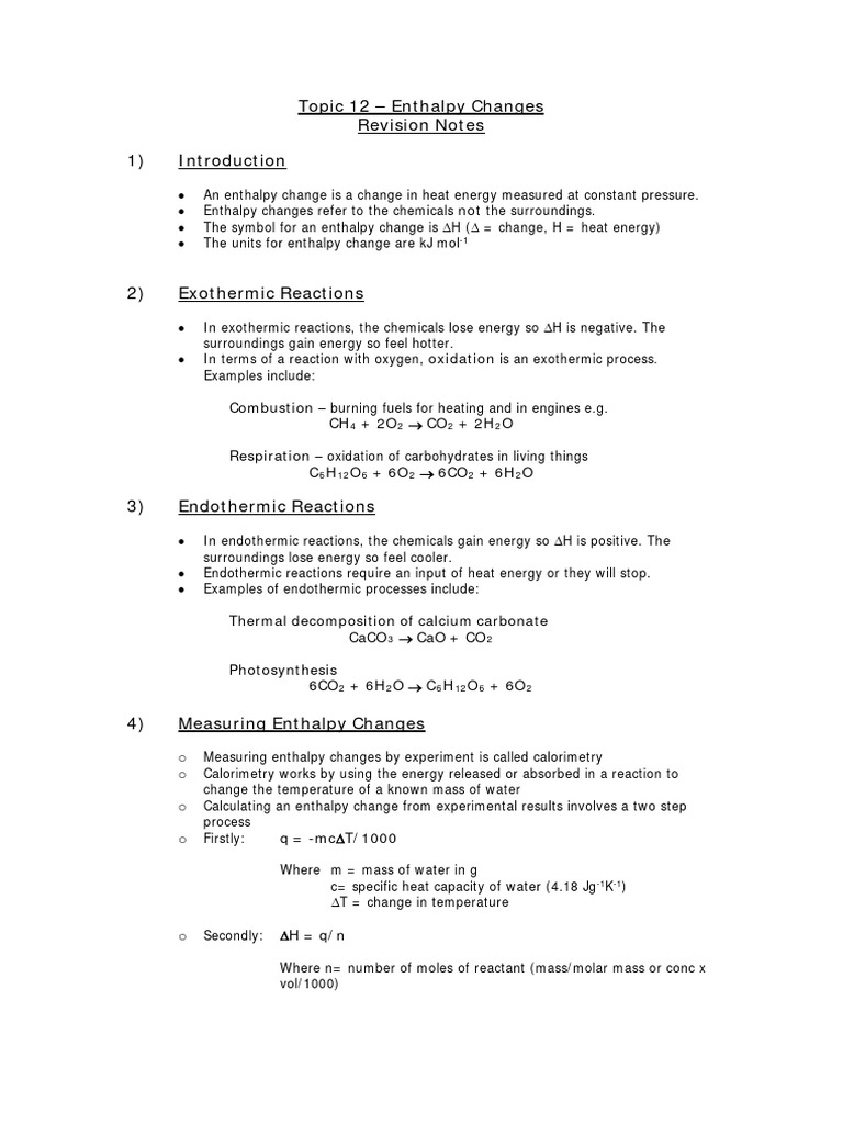 Enthalpy Changes Chem | PDF | Enthalpy | Combustion