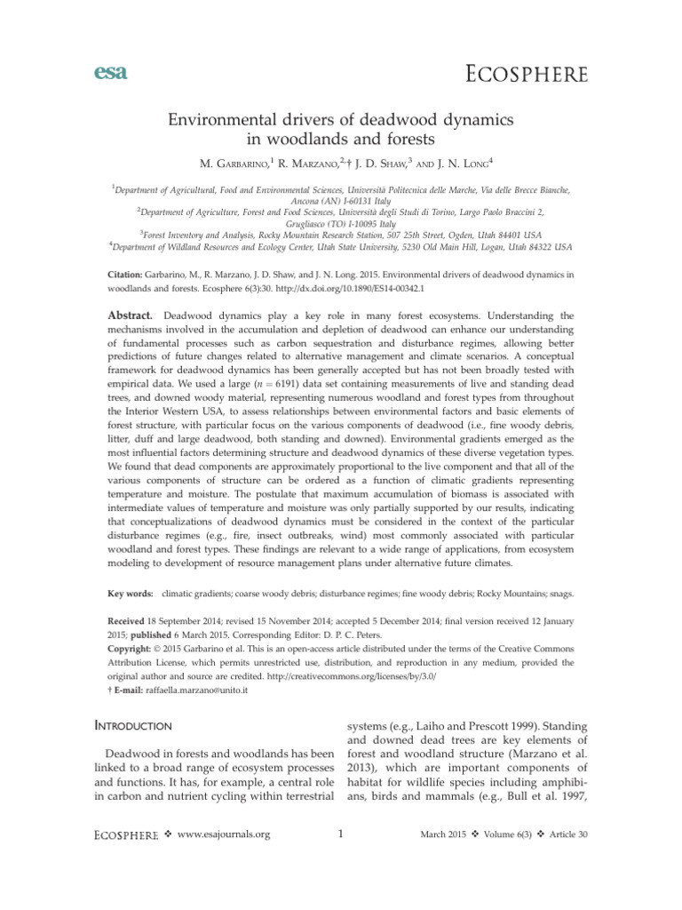 Ecosphere - 2015 - Garbarino - Environmental Drivers of Deadwood Dynamics in Woodlands and ...