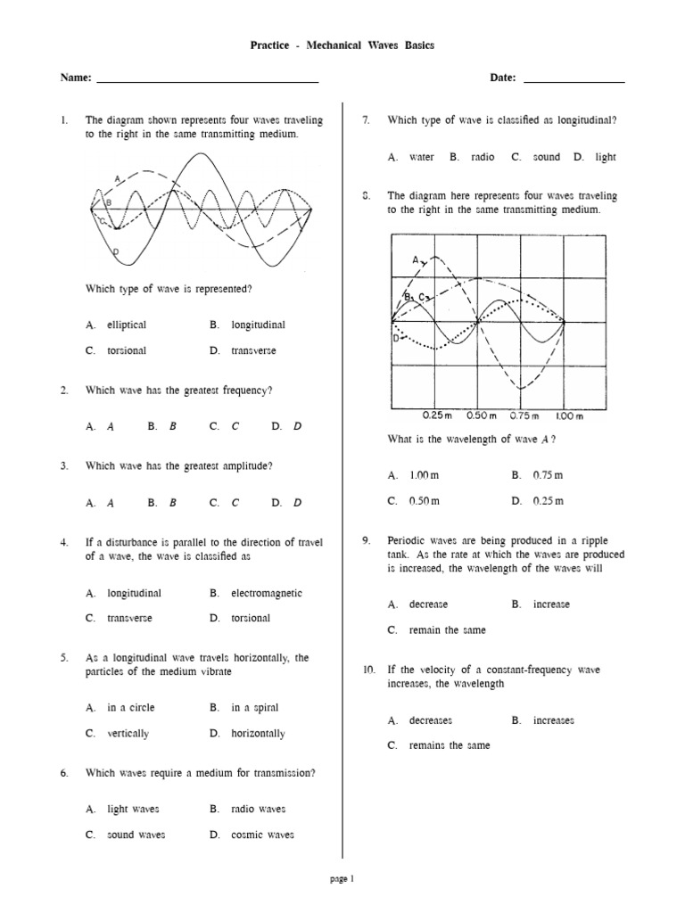 Mechanical Waves Practice Worksheet | PDF | Waves | Wavelength