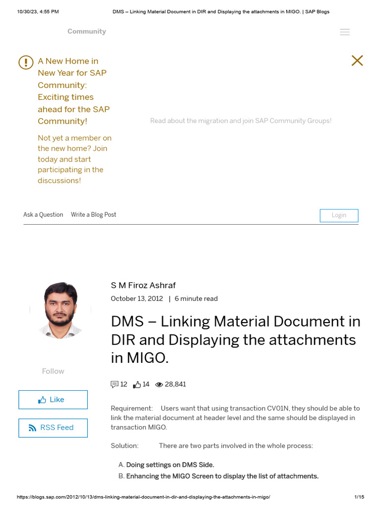 DMS - Linking Material Document in DIR and Displaying The Attachments in MIGO. - SAP Blogs | PDF ...