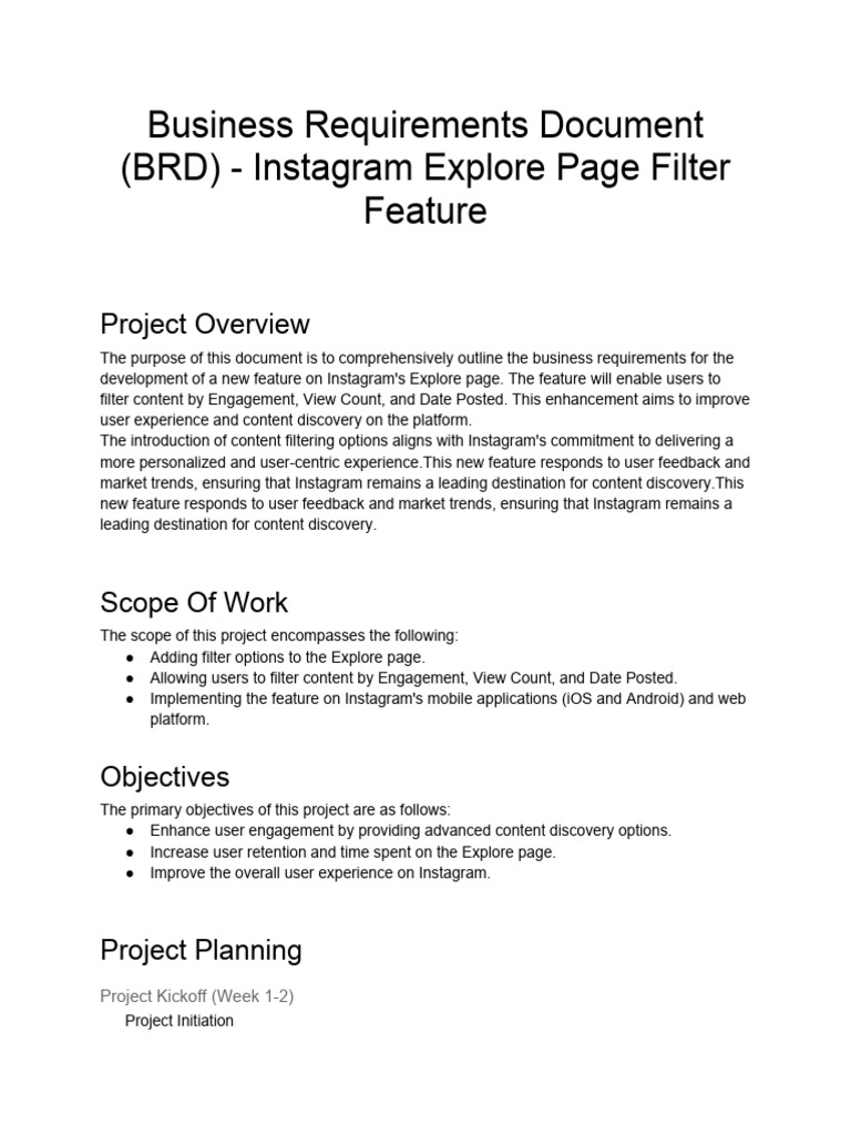Instagram Explore Page Filter BRD | PDF | Business