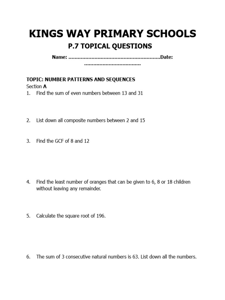 p7 Topical Questions Math | PDF | Decimal | Notation