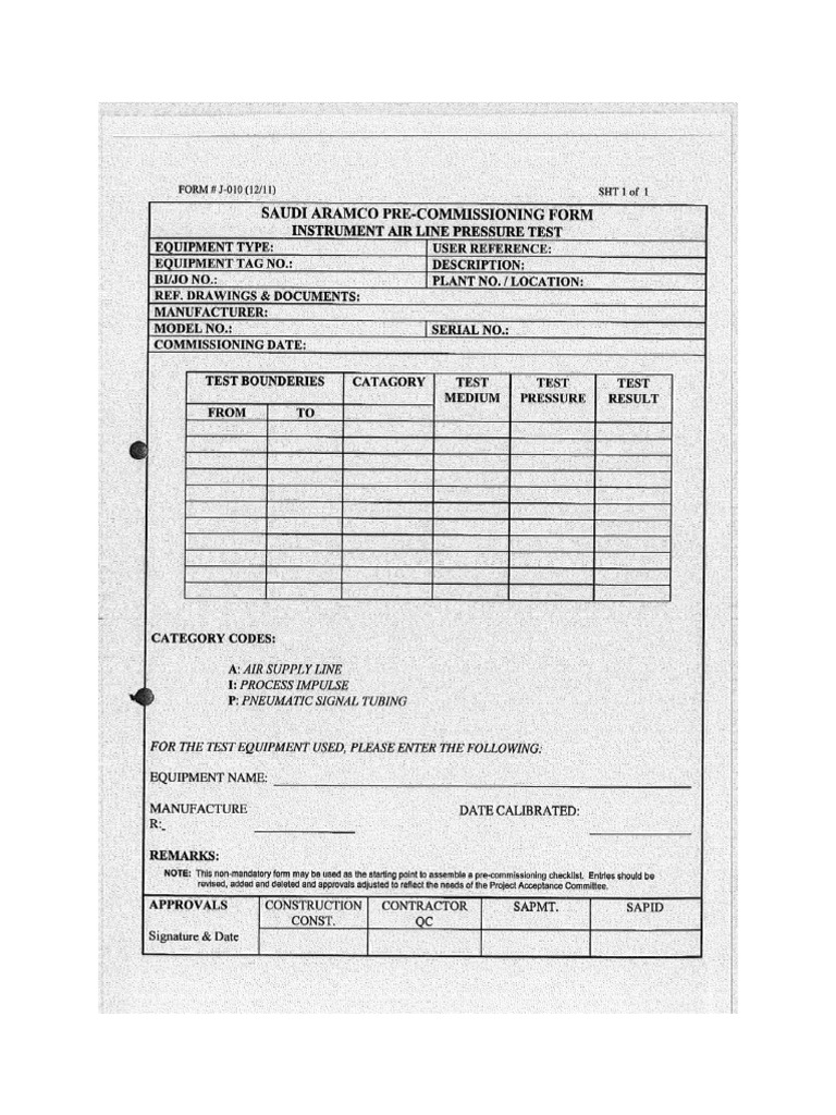 Inst.airline Pressure Test Form | PDF