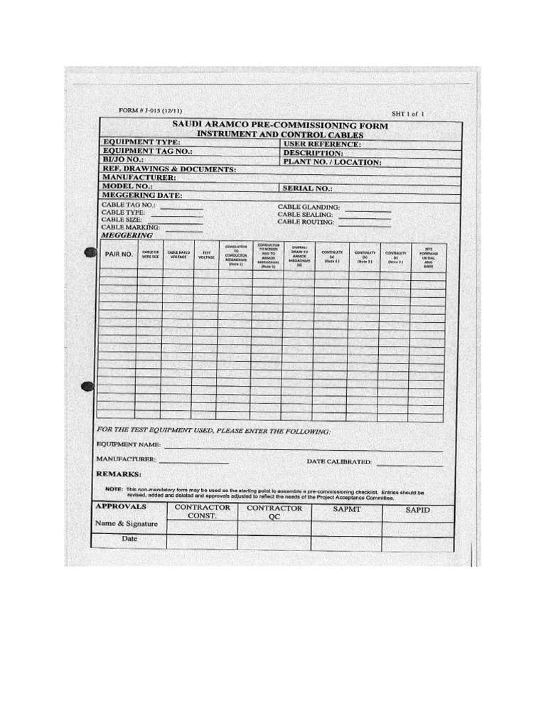 Inst.&cntrl - Cable Megger Forms | PDF