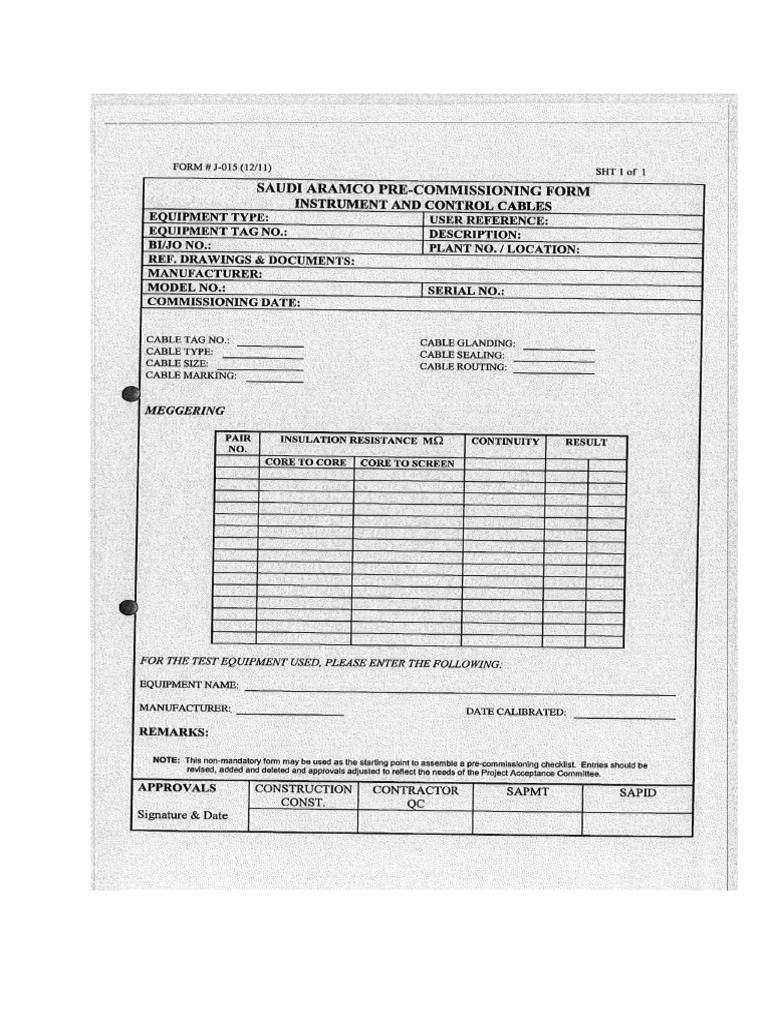Inst.&Control Cable Forms | PDF
