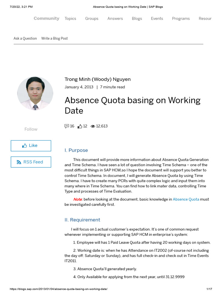 Absence Quota Basing On Working Date - SAP Blogs | PDF | Internet Forum | Deductive Reasoning