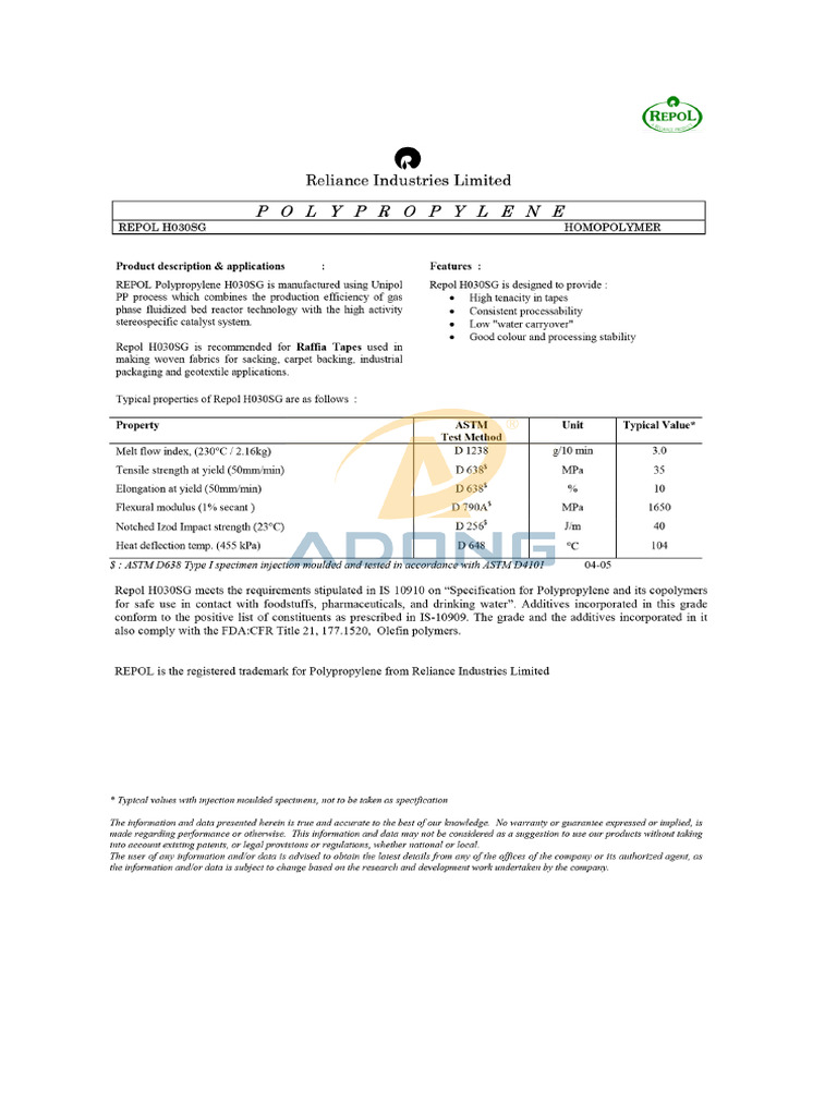 TDS - PP H030SG | PDF