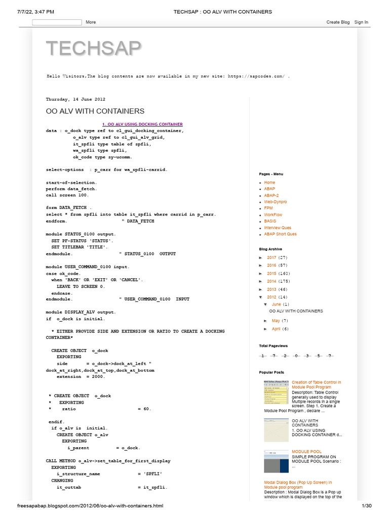 Techsap - Oo Alv With Containers | PDF | Database Index | Window (Computing)