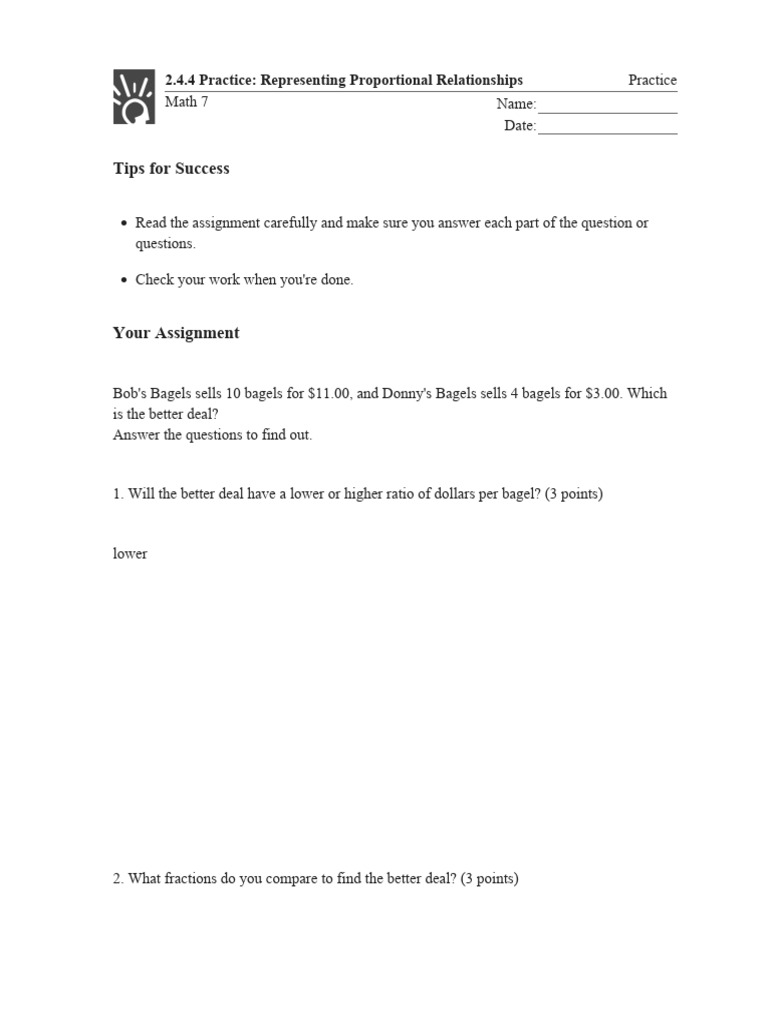 2.4.4 Practice - Representing Proportional Relationships (Practice) | PDF