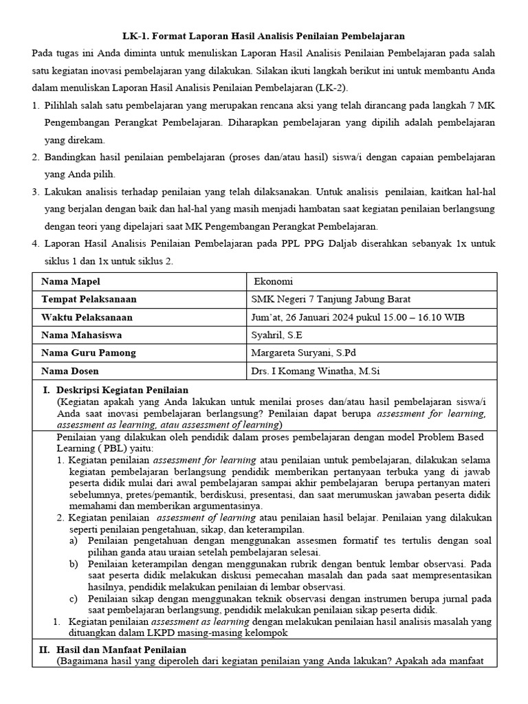 Syahril Asesmen PPL Siklus 2 Sesi 2 PBL | PDF | Karier & Perkembangan