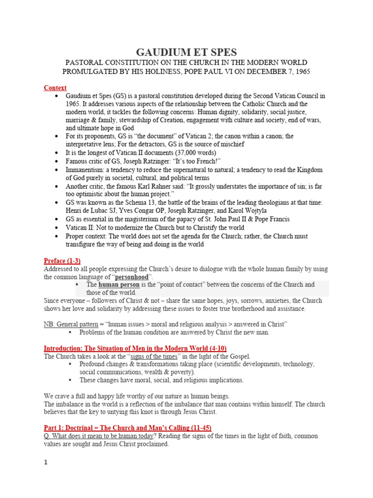 Gaudium Et Spes | Download Free PDF | Second Vatican Council | Catholic Church