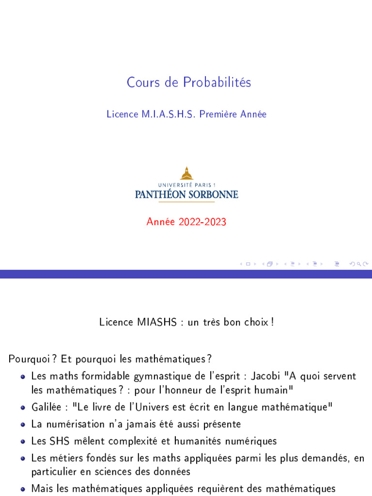 Cours Probabilités Licence MIASHS 2022-2023 | PDF | Probabilité ...