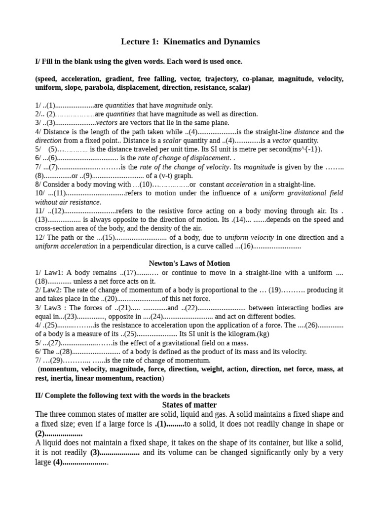 Kinematics and Dynamics Lecture Notes | PDF | Force | Momentum