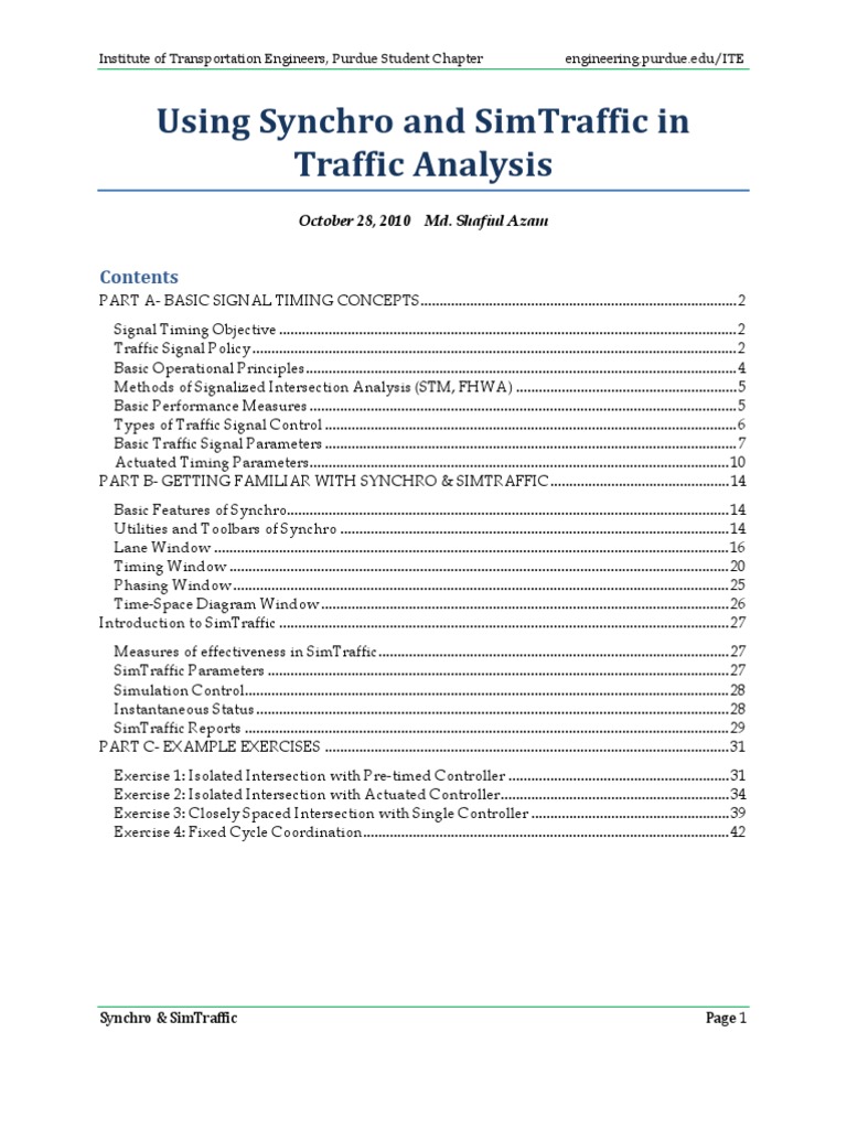 Using Synchro and Simtraffic in Traffic Analysis: October 28, 2010 Md ...