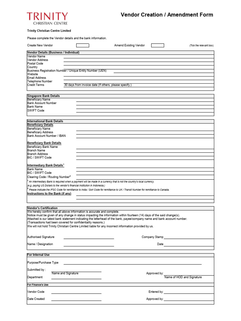 Vendor Creation Form | PDF