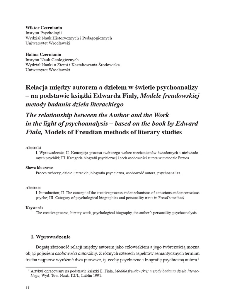 01 - 01 - Czernianin W - Czernianin H - Relacja Miedzy Autorem A Dzielem | PDF