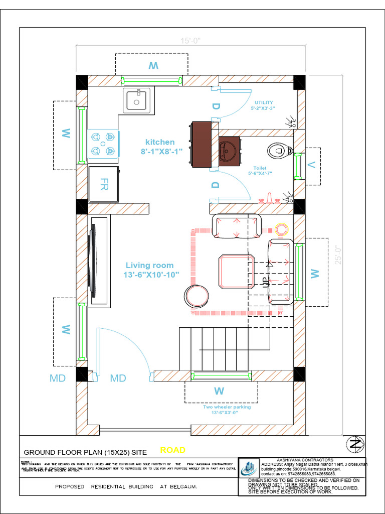 2BHK Plan (15X25) Ground Floor Plan | PDF