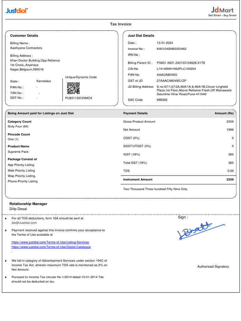 Tax Invoice: Customer Details Just Dial Details | PDF | Invoice ...