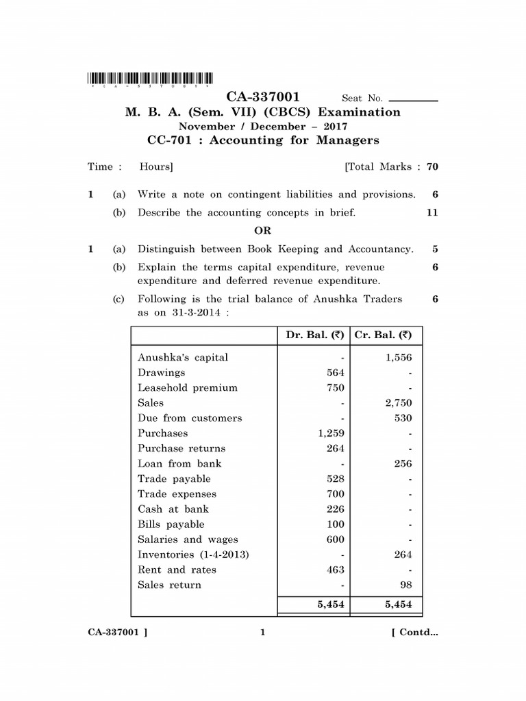 Accounting For Managers 2017 Mba Sem-1 | PDF