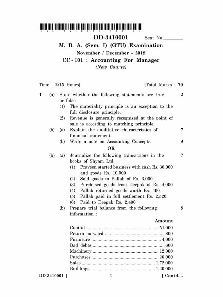 Accounting For Managers 2018 | PDF