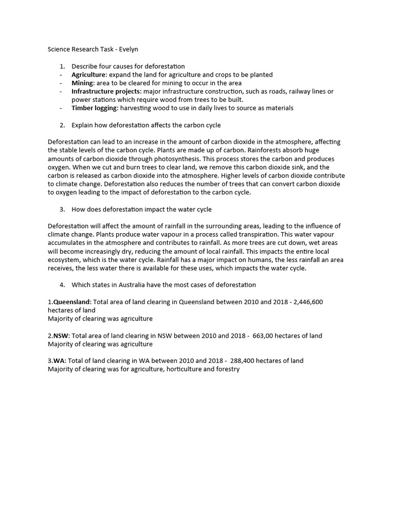 Science Research Task - Evelyn | PDF | Deforestation | Carbon Cycle