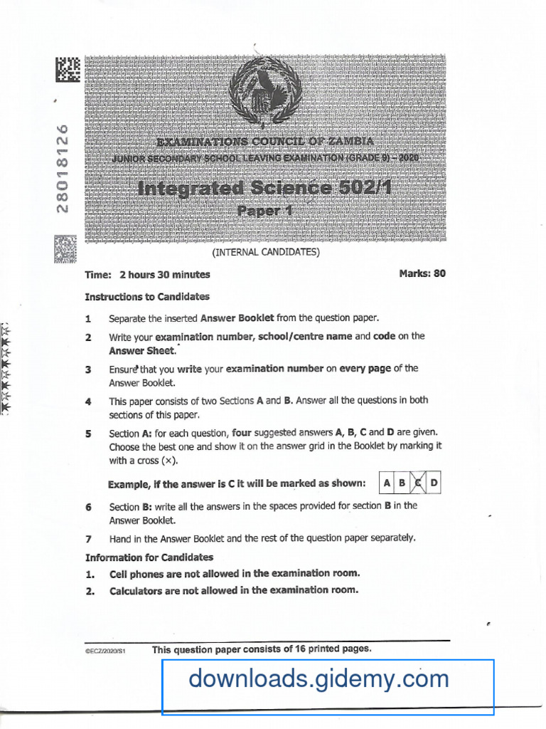 2020 Ecz Grade 9 Internal Integrated Science Paper 1 | PDF