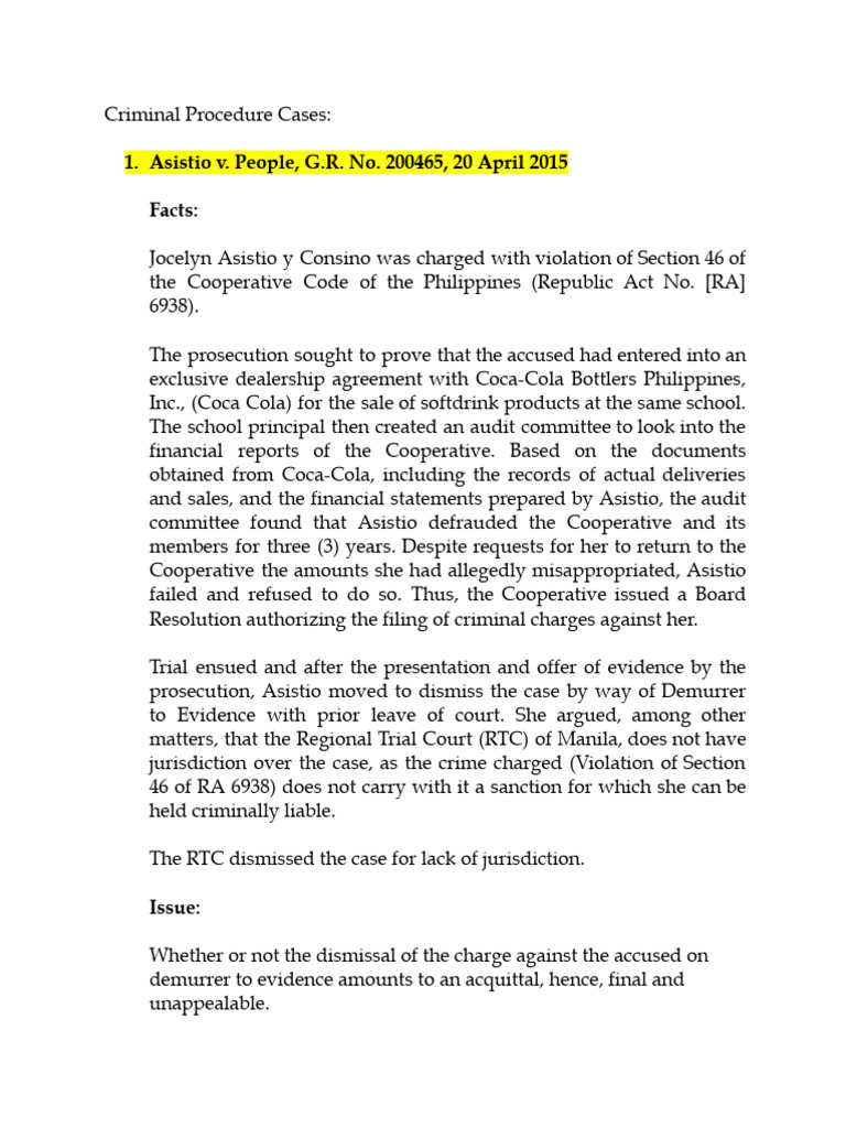 Criminal Procedure Case Summaries | PDF | Certiorari | Jurisdiction