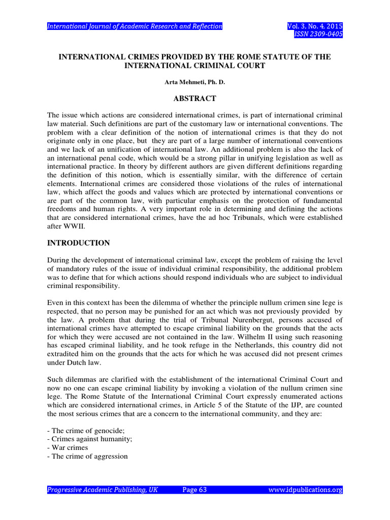 International Crimes Provided by The Rome Statute of The International ...