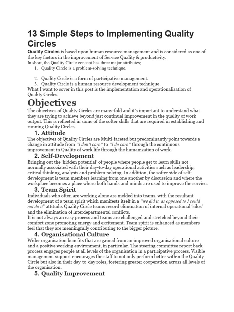 Implementing Quality Circles: 13 Steps | PDF | Decision Making | Thought