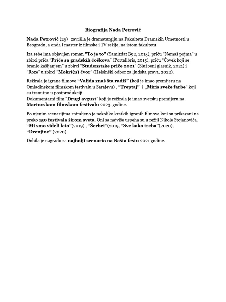 Kratka Biografija | PDF